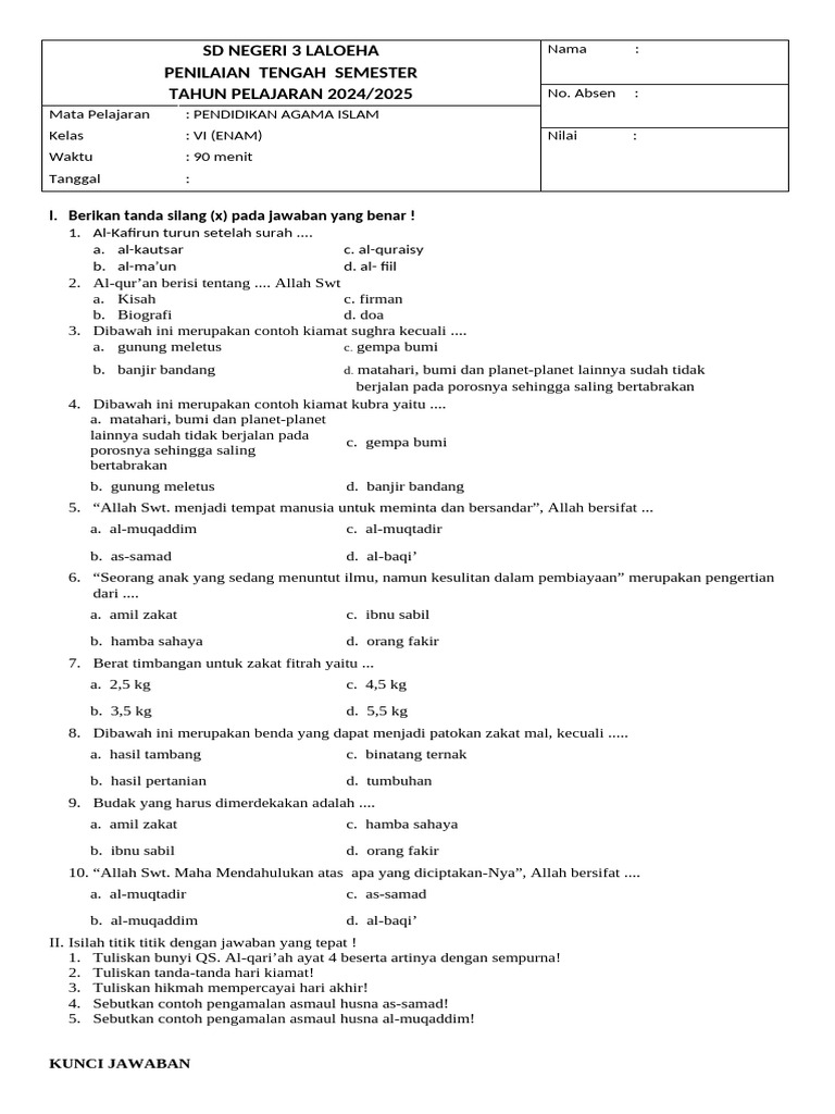 Pas Pai Kelas 6a | PDF