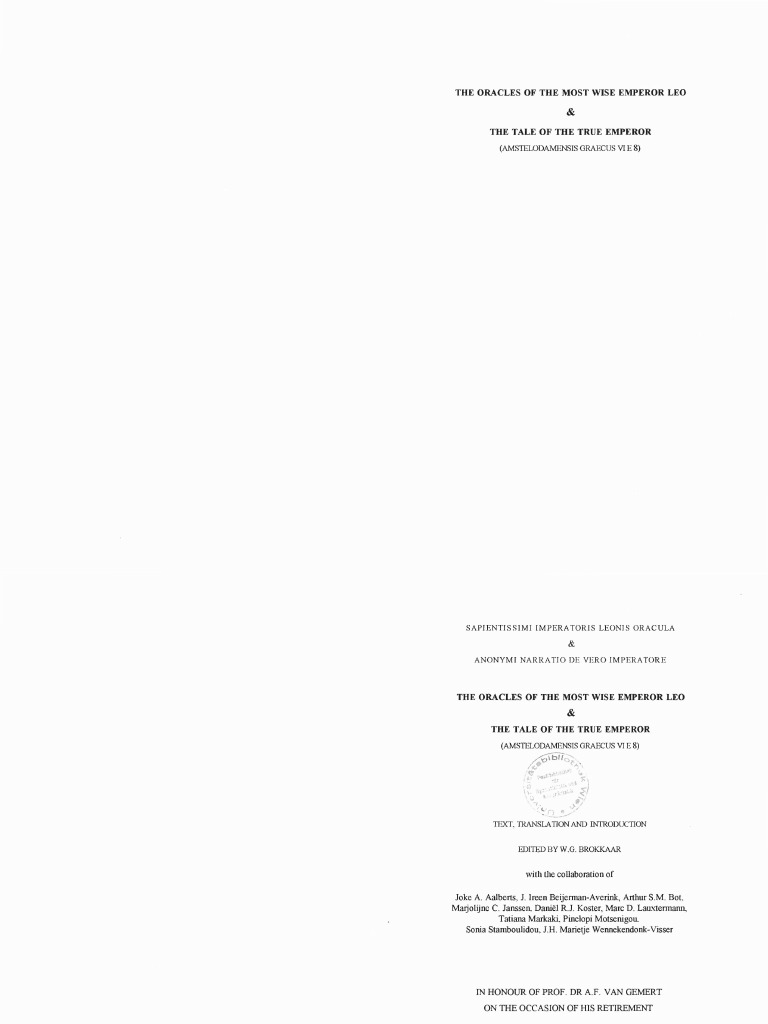 W G Brokkaar, Ed - The Oracles of The Most Wise Emperor Leo | PDF ...