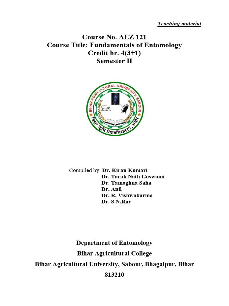 AEZ 121 - Fundamentals of Entomology | PDF | Hexapoda | Arthropodology