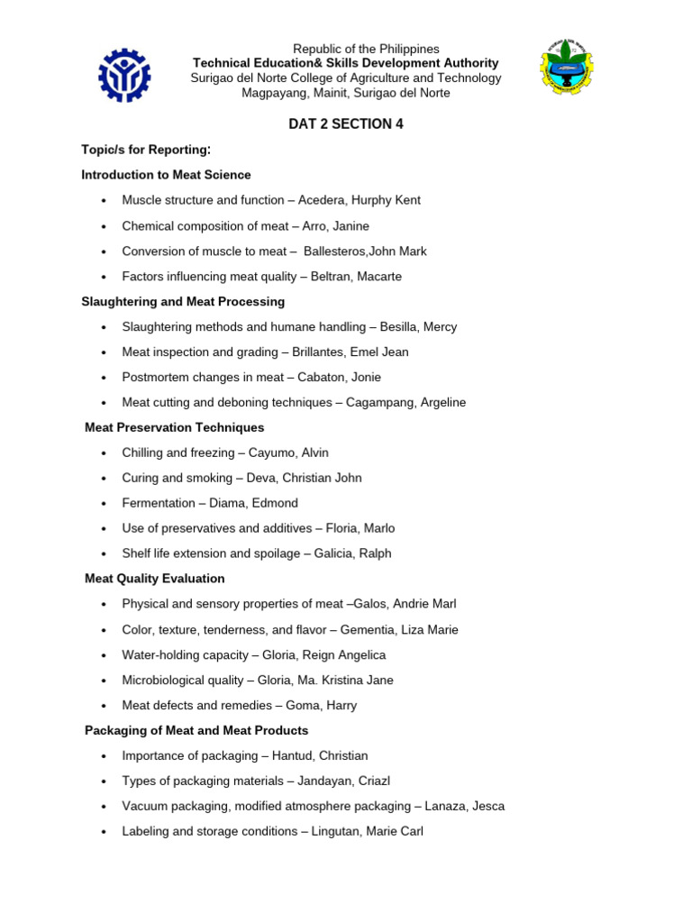 DAT 2 Section 4 Reports | PDF | Meat | Curing (Food Preservation)