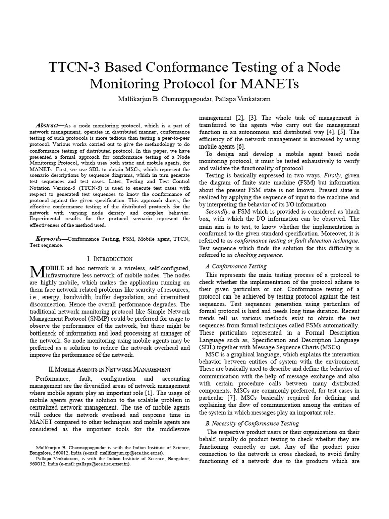 TTCN 3 Based Conformance Testing of A Node Monitoring Protocol For ...