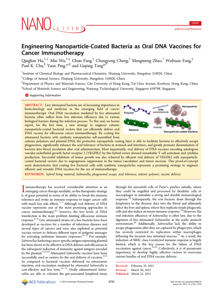 Engineering Nanoparticle Coated Bacteria As Oral Dna Vaccines For ...