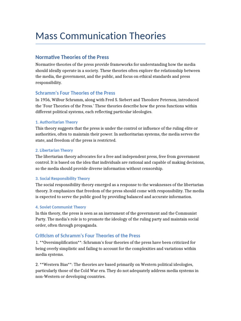 Mass Communication Theories | PDF | Authoritarianism | Theory