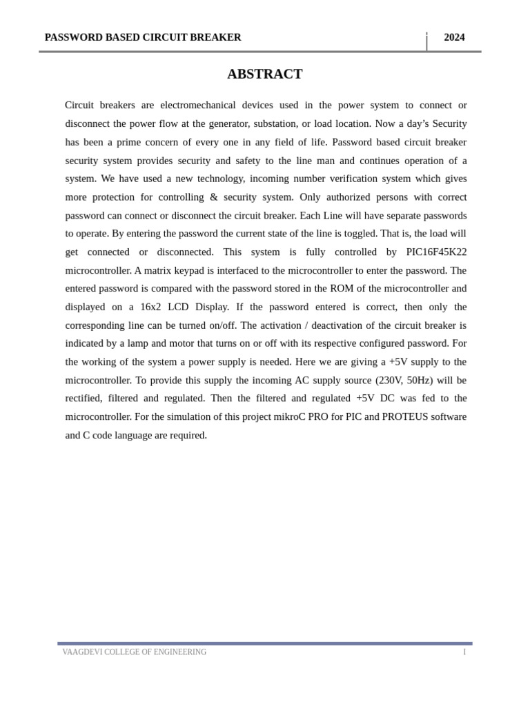 Password Based Circuit Breaker Using Pic Microcontroller | PDF | Resistor | Capacitor
