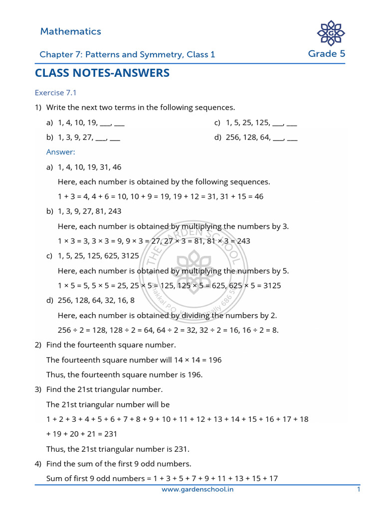 Grade 5 Patterns and Symmetry Notes | PDF | Symmetry | Mathematical ...
