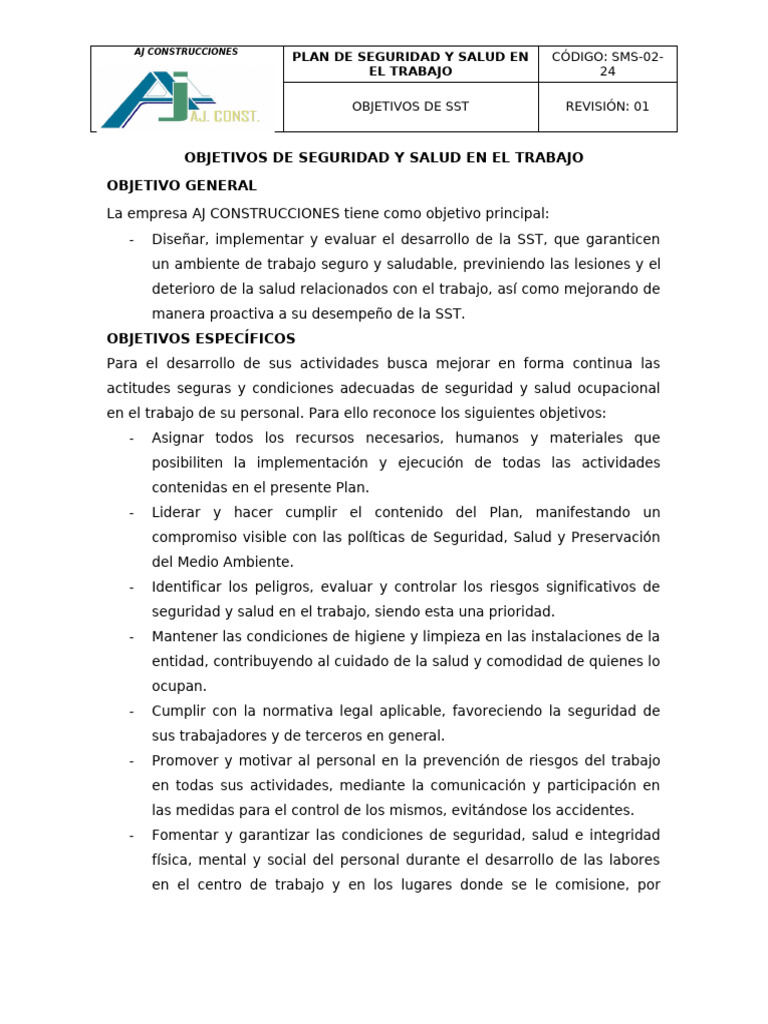 Objetivos de SST | PDF | Valores | Seguridad y salud ocupacional
