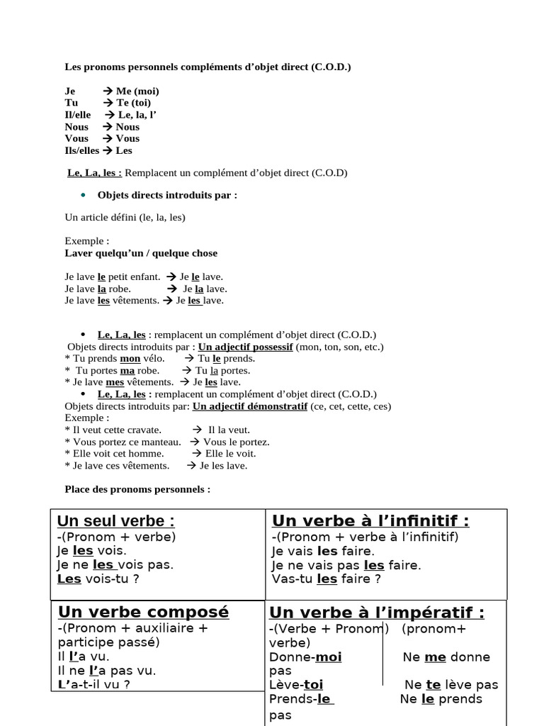Pronoms personnels compléments COD | PDF | Pronom | Verbe