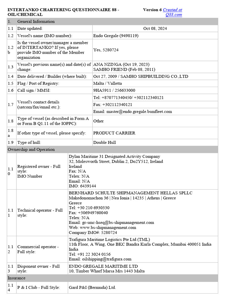 Endo Gregale - q88 - 14oct2024 | PDF | Tonnage | Pump
