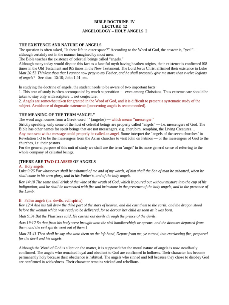 Bible Doctrine IV Lecture 12 Angelology - Holy Angels I.116232232 | PDF ...