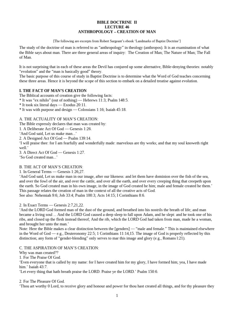 Doctrine II Lecture 46 Anthropology - Creation of Man.85230834 | PDF ...