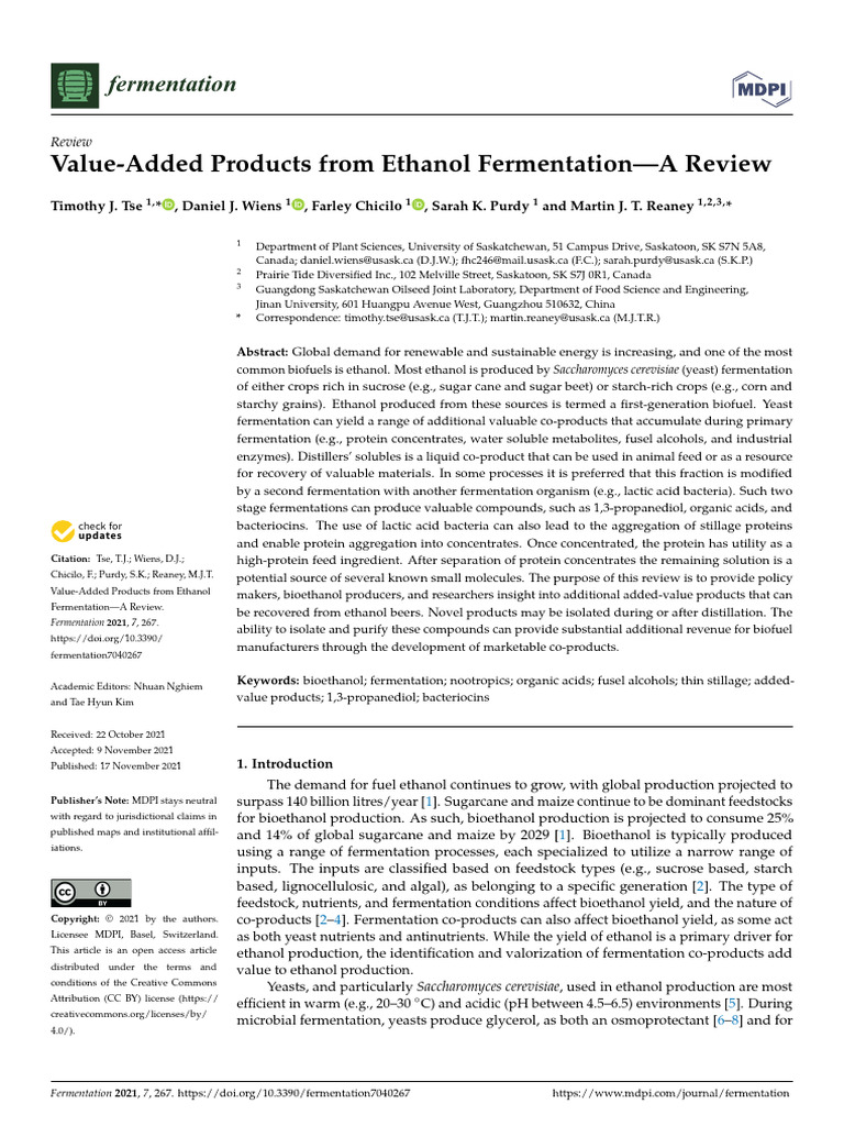 Ethanol Fermentation Value Added Products | PDF | Ethanol | Fermentation