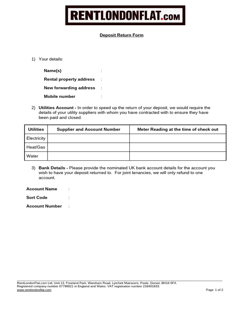 Deposit Return Form | PDF
