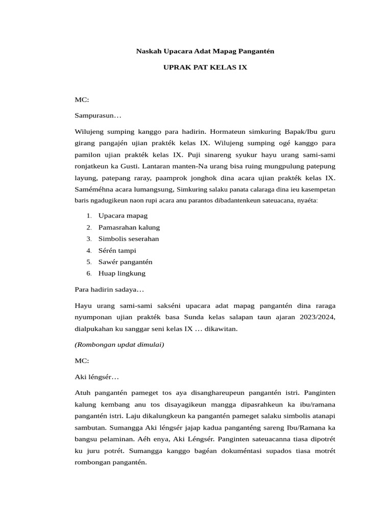 Naskah Upacara Adat Mapag Pangantén | PDF