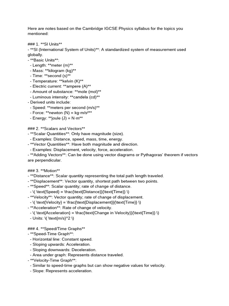 Physics IG NOTES | PDF | Force | Weight