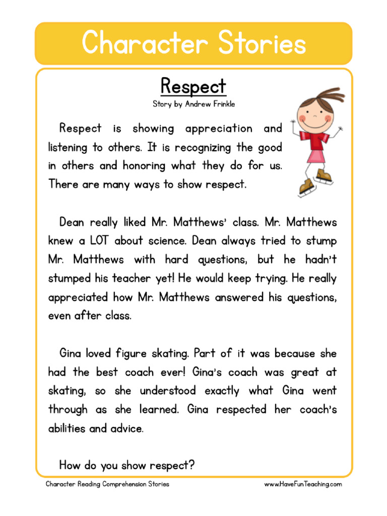 Free Character Education Reading Comprehension Respect | PDF