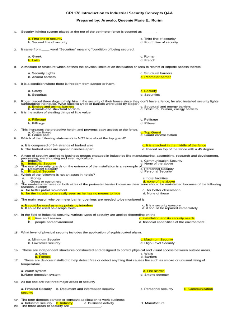 CRI 178 Security QA 1 | PDF | Lighting | Fluorescent Lamp