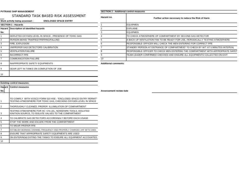 Risk Assessment-Enclosed Space Entry - 1 | PDF | Personal Protective ...