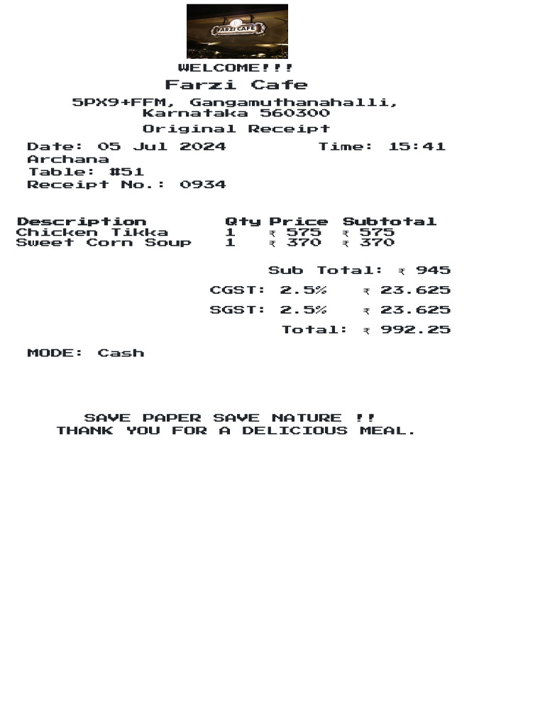 Restaurant Bill Template 1 | PDF