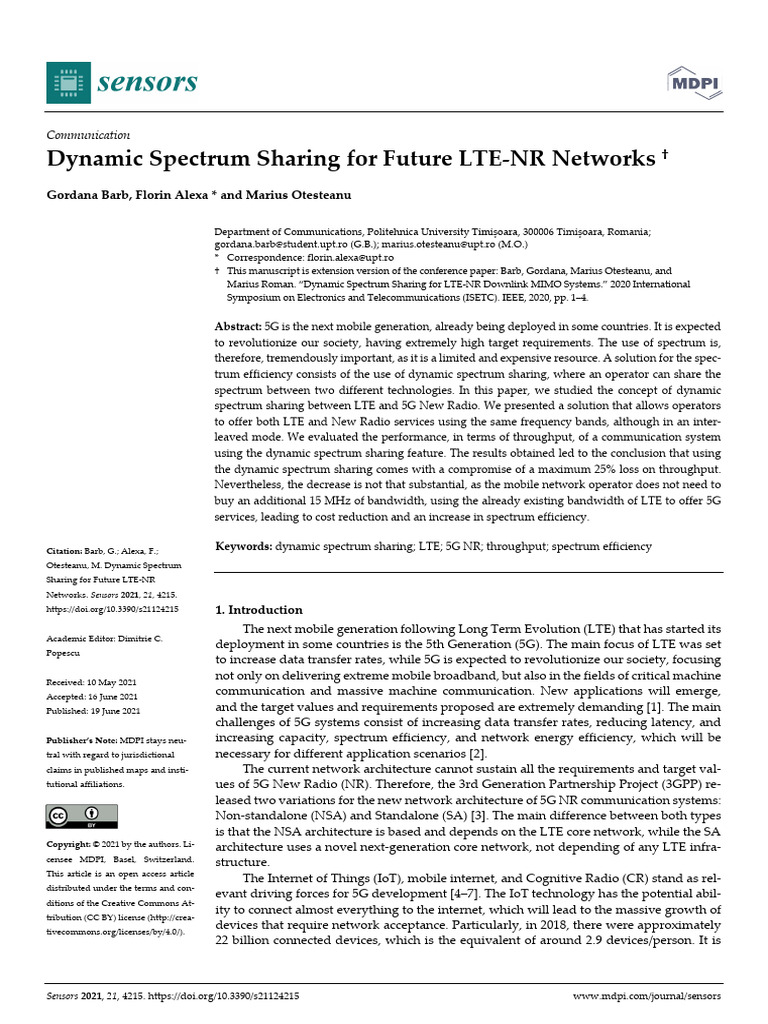 Dynamic Spectrum Sharing For Future LTE-NR Network | PDF | Radio ...