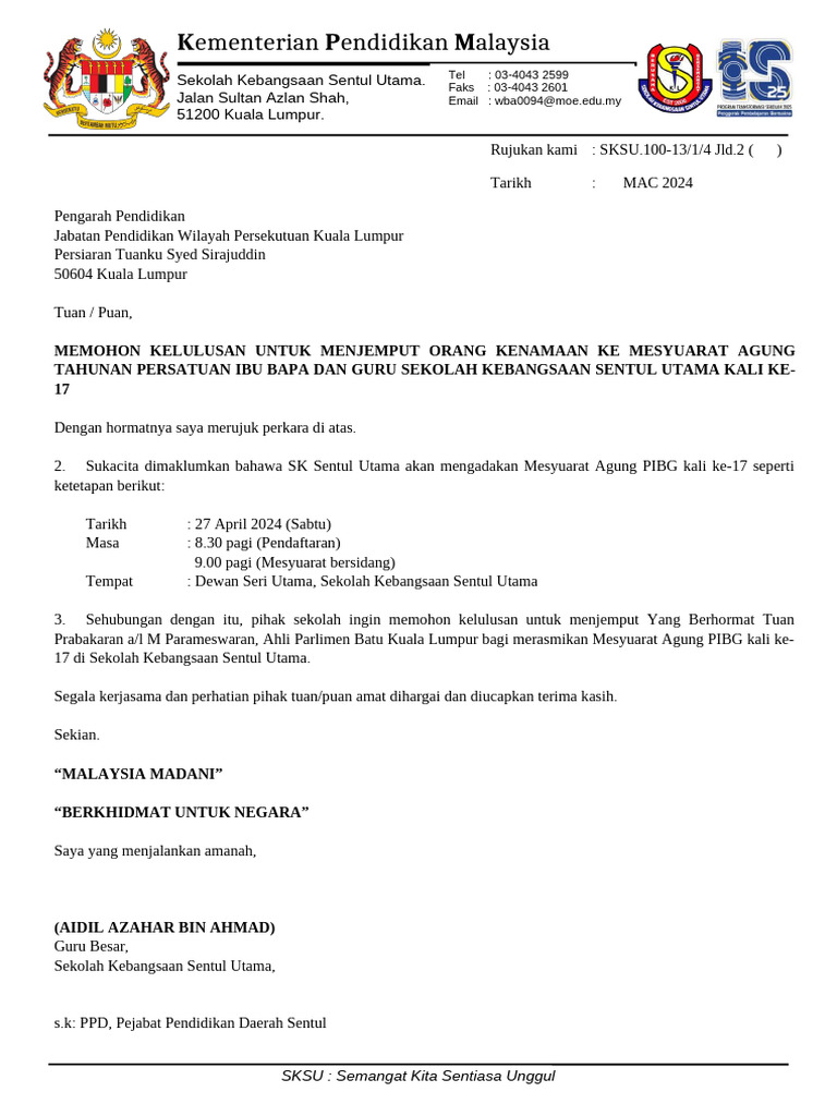 Surat Makluman Jemputan VIP | PDF