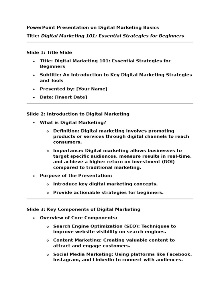 Presentation on Digital Marketing Basics | PDF | Digital Marketing ...