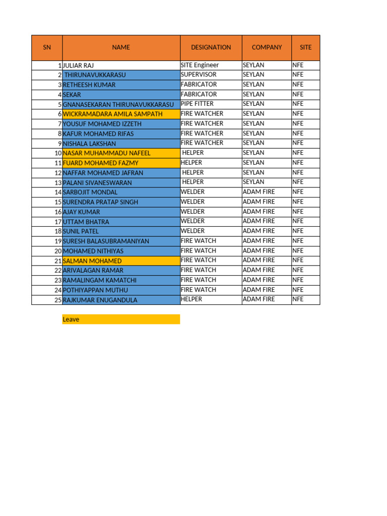 Manpower List NFE | PDF