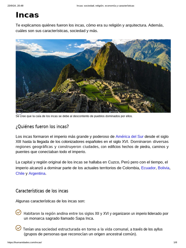 Incas - Sociedad, Religión, Economía y Características | PDF | Imperio Inca