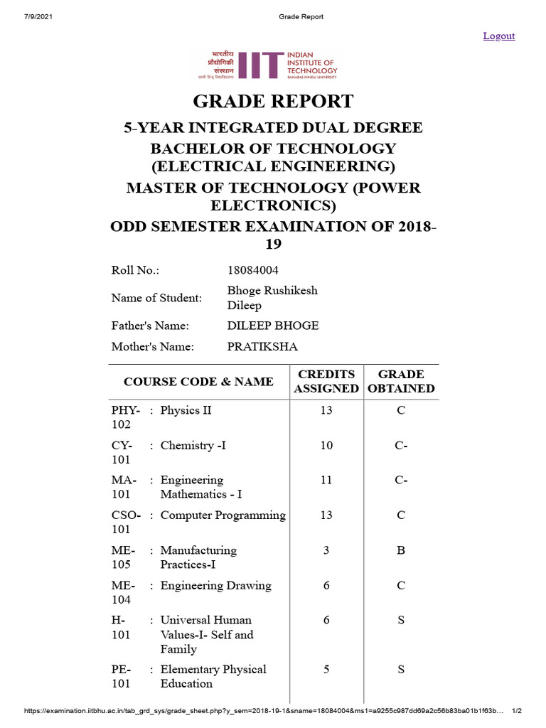 Grade Report Semester 1 | PDF | Engineering | Vocational Education