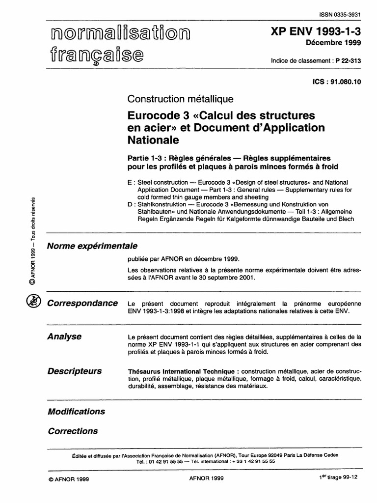 EC3 1.3 FA107032 Règles Supplémentaires Pour Parois Et Profilés Minces Formés À Froid | PDF