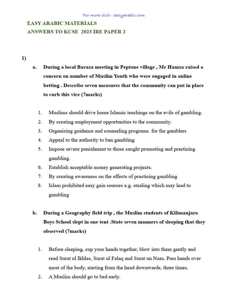 Answers Kcse 2023 Pp2 Ire | PDF | Muhammad | Medina
