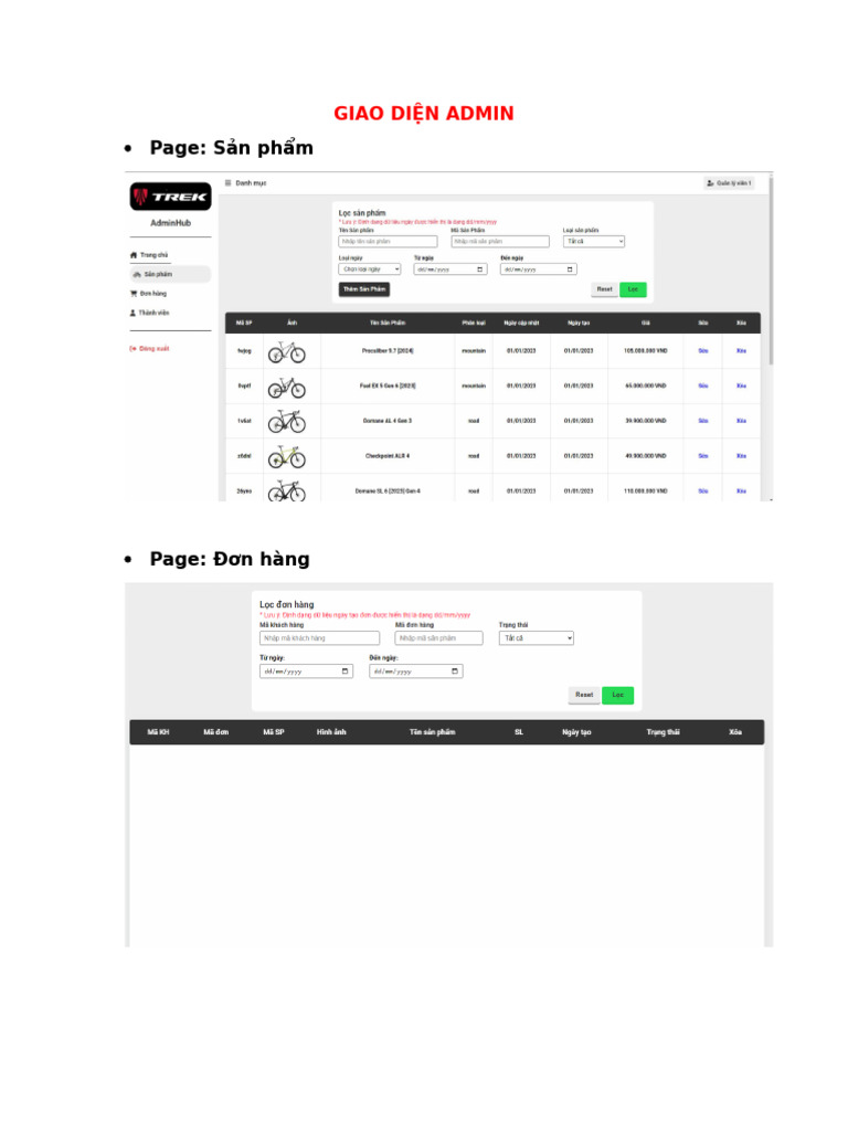 GIAO DIỆN ADMIN | PDF