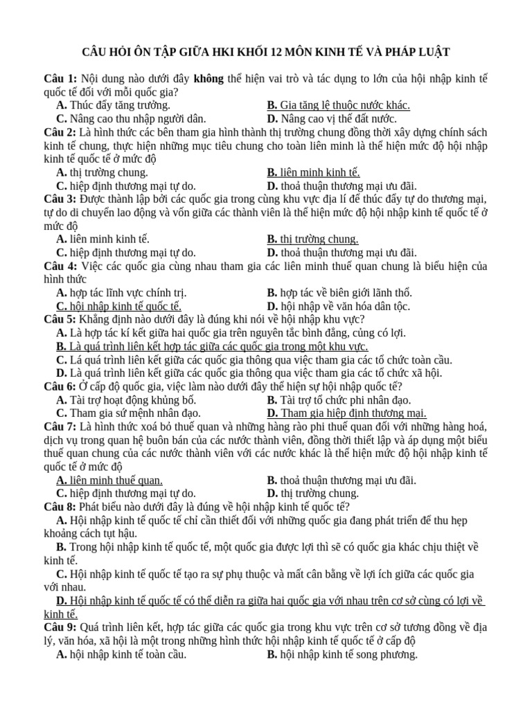 Đáp Án GHKI KHỐI 12 MÔN KTPL | PDF