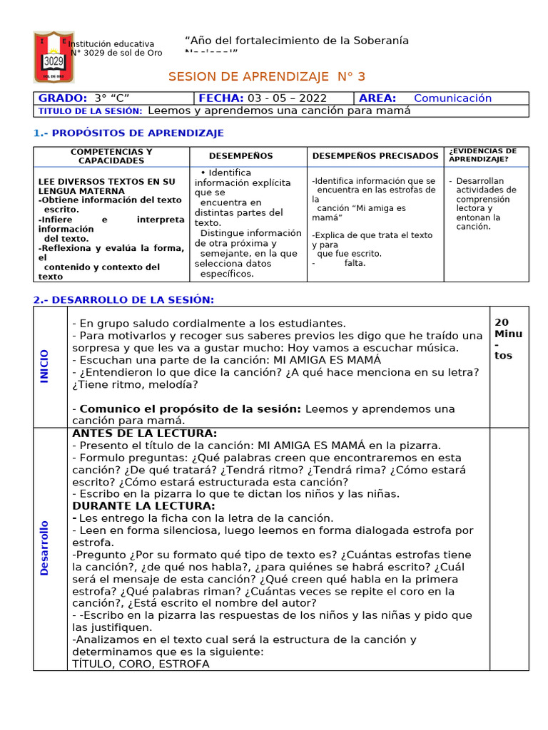 Leemos Y Aprendemos Una Cancion Para Mama Pdf Canciones Aprendizaje