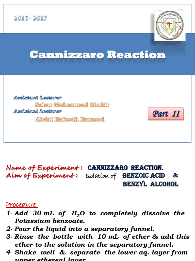 Cannizzaro Reaction: Isolating Benzoic Acid & Benzyl Alcohol | PDF ...