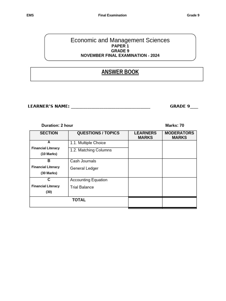 Grade 9 EMS Final AB | PDF | Cash | Economies
