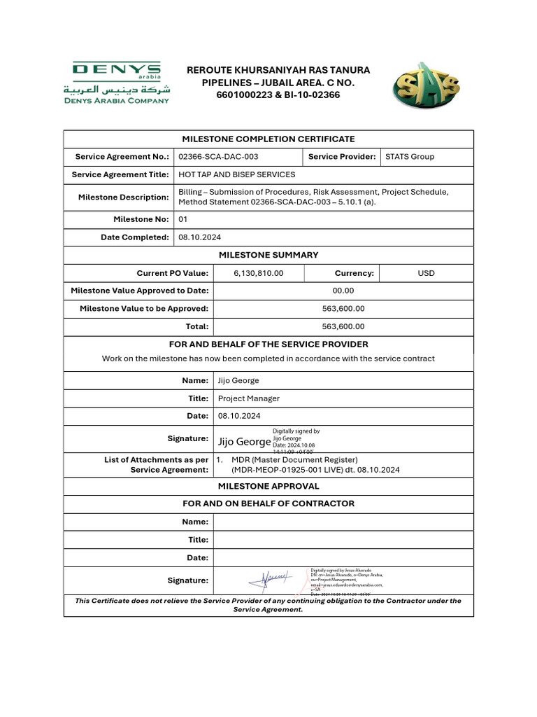 Milestone Certificate - 01 Rev 0 | PDF