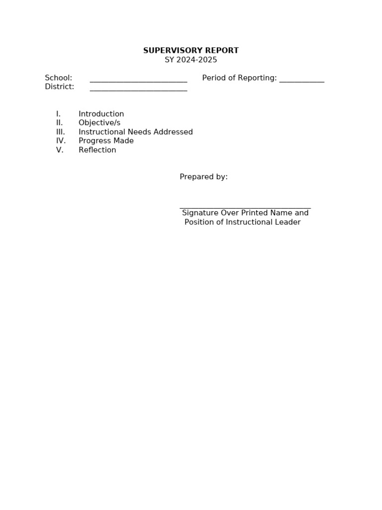 Template - Supervisory Report | PDF | Career & Growth | Finance & Money ...