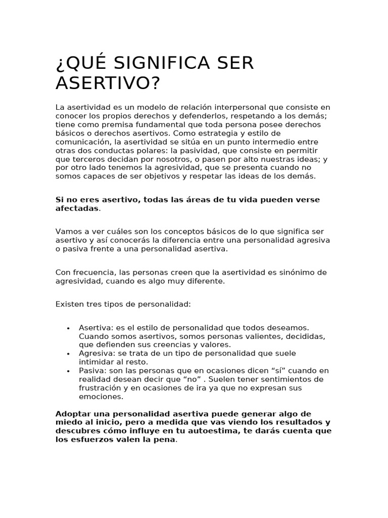 Qué Significa Ser Asertivo | PDF | Ciencias del comportamiento ...