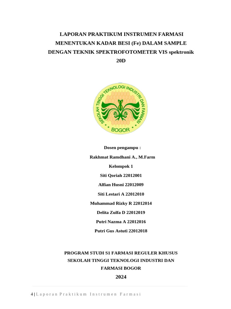 Laporan Praktikum Instrumen Farmasi Menentukan Kadar Besi | PDF