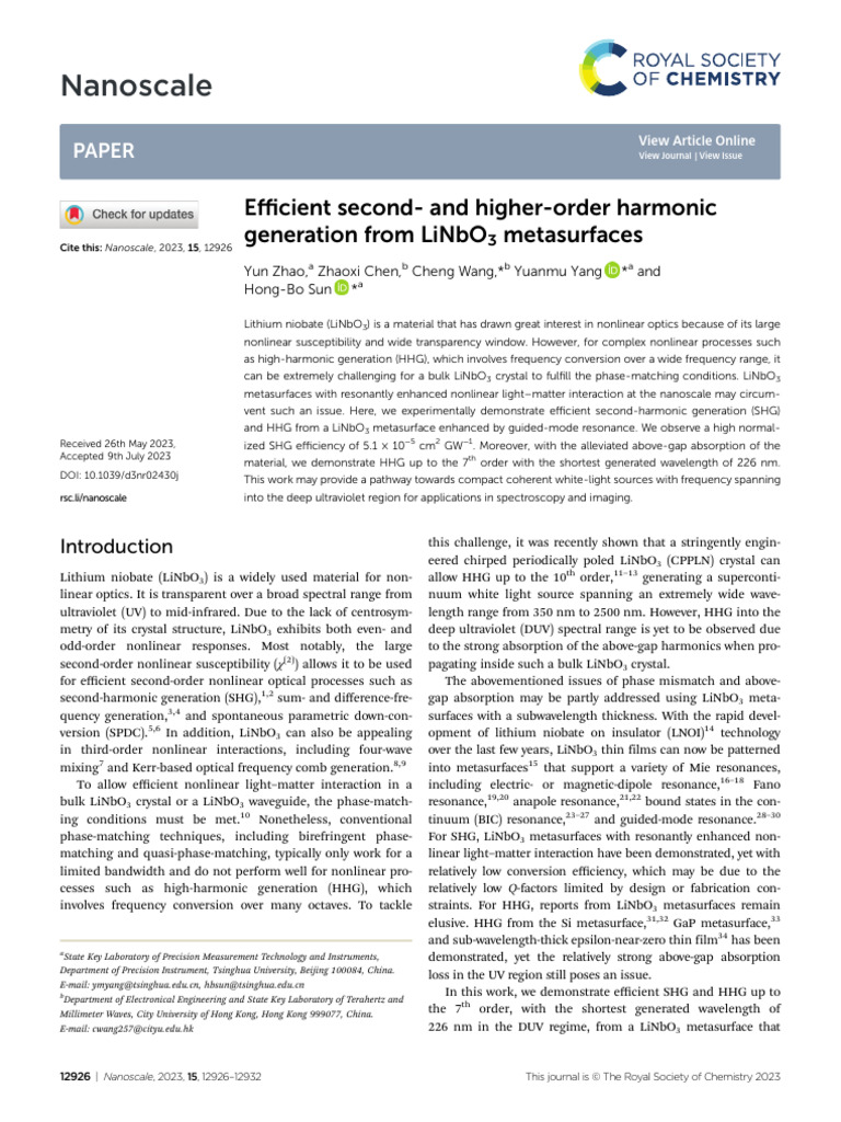 Efficient Second - and Higher-Order Harmonic Generation From LiNbO3 ...