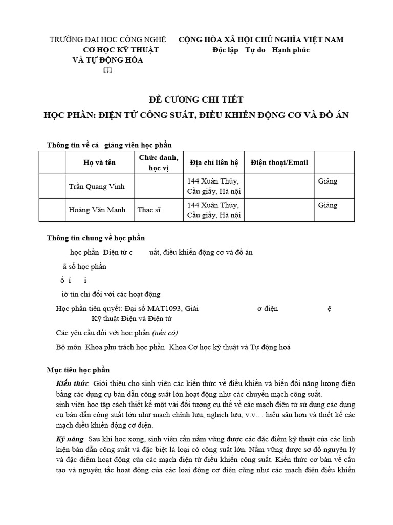 Dien Tu Cong Suat, Dieu Khien Dong Co Va Do An - Hoang Van Manh | PDF
