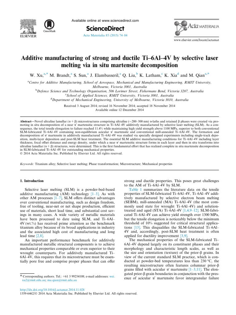 2015-Additive Manufacturing of Strong and Ductile Ti-6Al-4V by Selective Laser Melting Via in ...