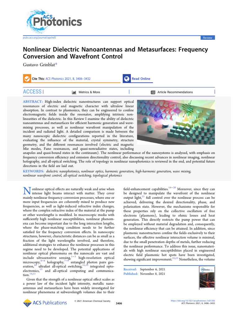 grinblat-2021-nonlinear-dielectric-nanoantennas-and-metasurfaces-frequency-conversion-and ...