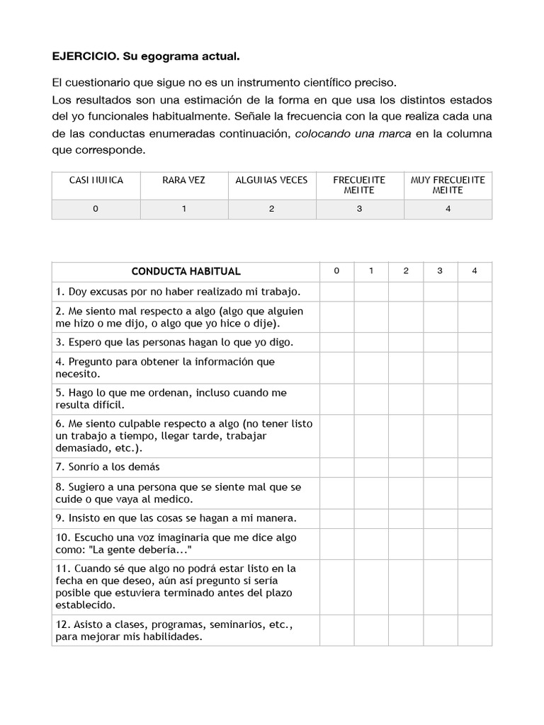 Egograma Cuestionario | PDF | Relaciones personales, crianza y ...