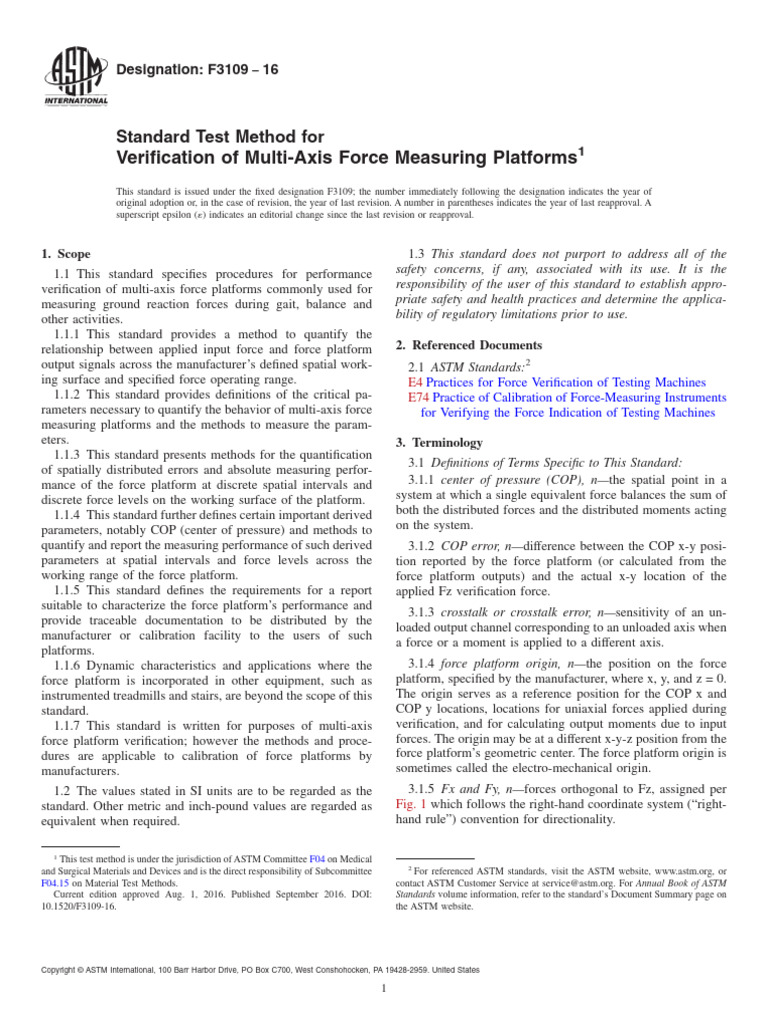 Standard Test Method For Verification of Multi-Axis Force Measuring ...