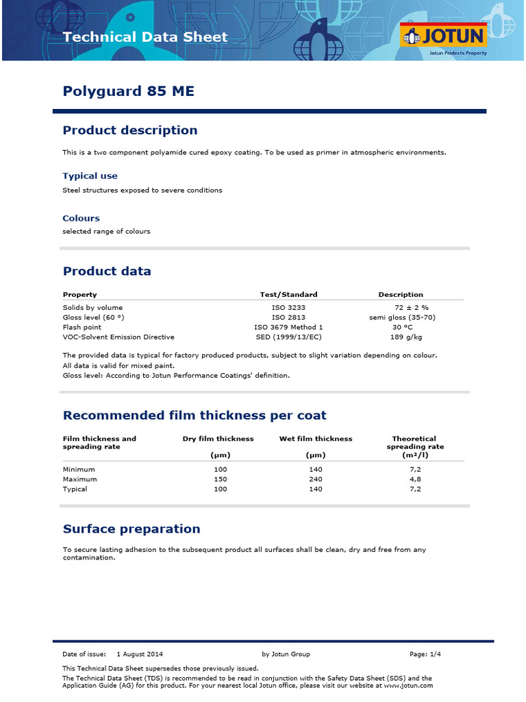 Polyguard 85 ME Technical Data Sheet | PDF | Epoxy | Coating