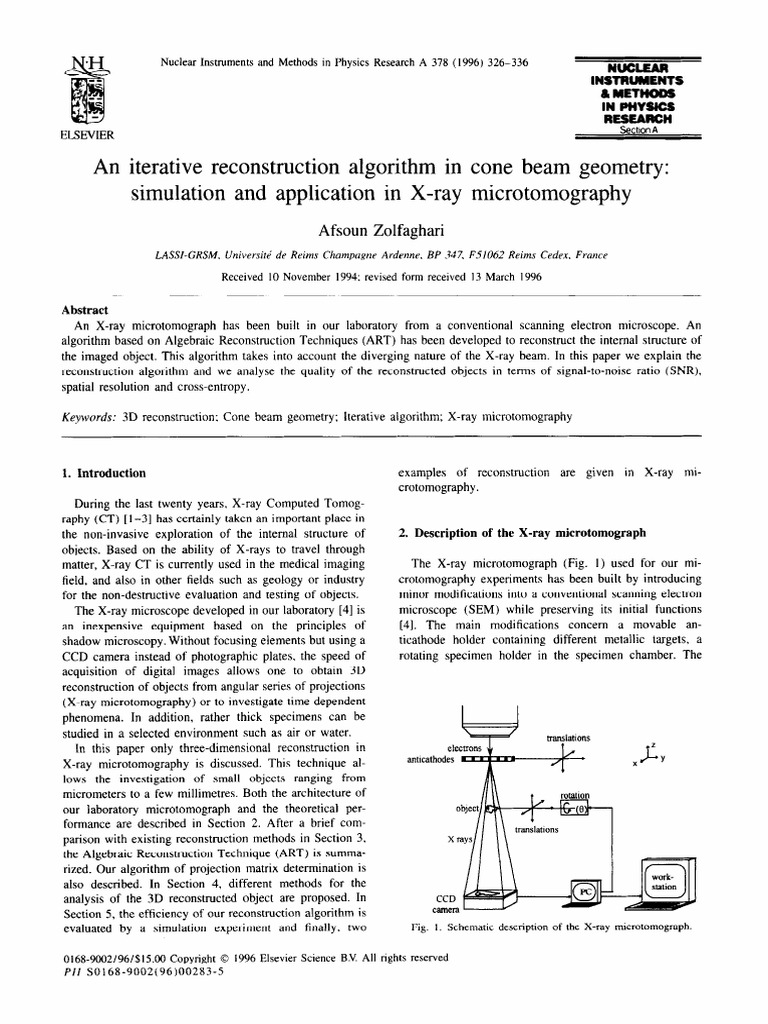 An Iterative Reconstruction Algorithm in Cone Beam Geometry - Simulation and Application in X ...