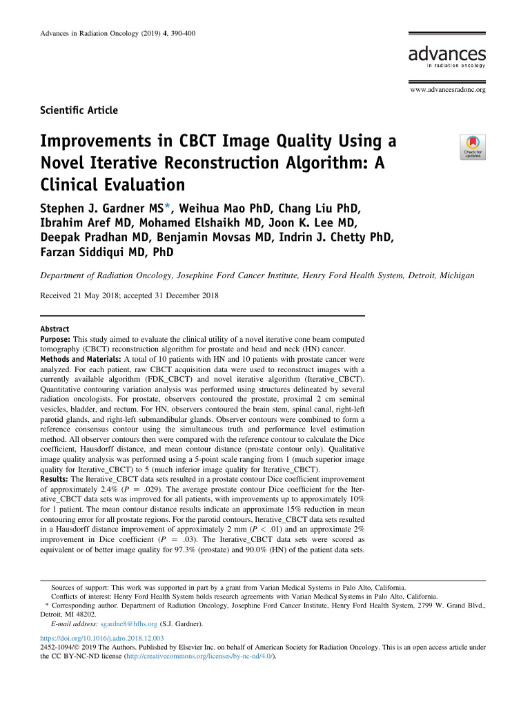 Improvements In Cbct Image Quality Using A Novel Iterative