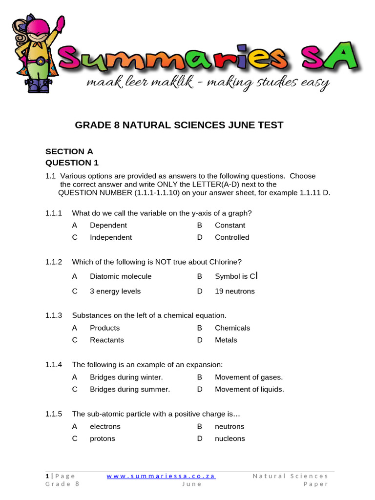 Grade 8 Natural Sciences NS June Paper and Memo 2024 THE SMI LFBBQL ...