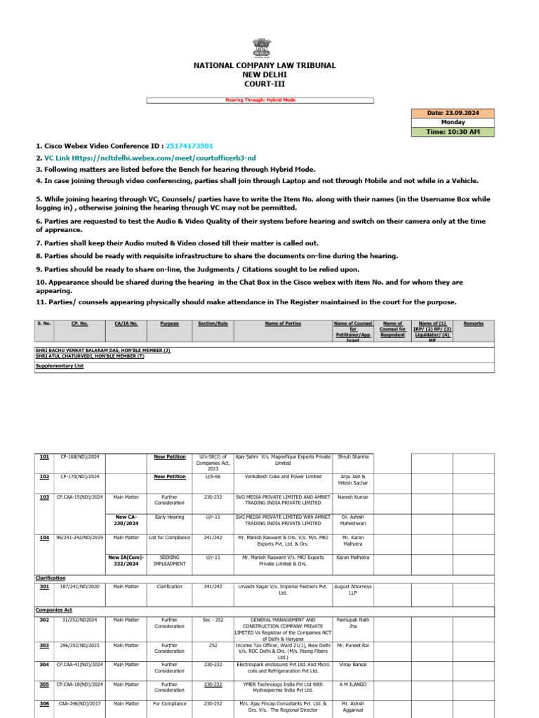 C-III Cause List 23.09.2024 - 0 | PDF